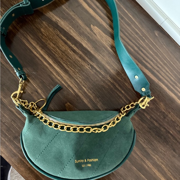 Bags | Green Crossbody Bag With Gold Chain Detail | Poshmark
